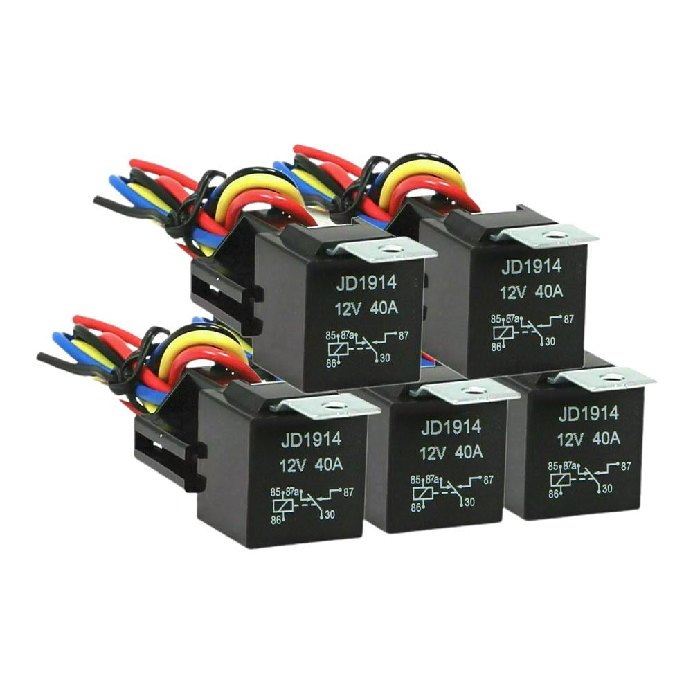 VIVIDCRAFT General Car Relay 12V/24V 40A 4/5-pin Wired Socket 5pcs н !β ...