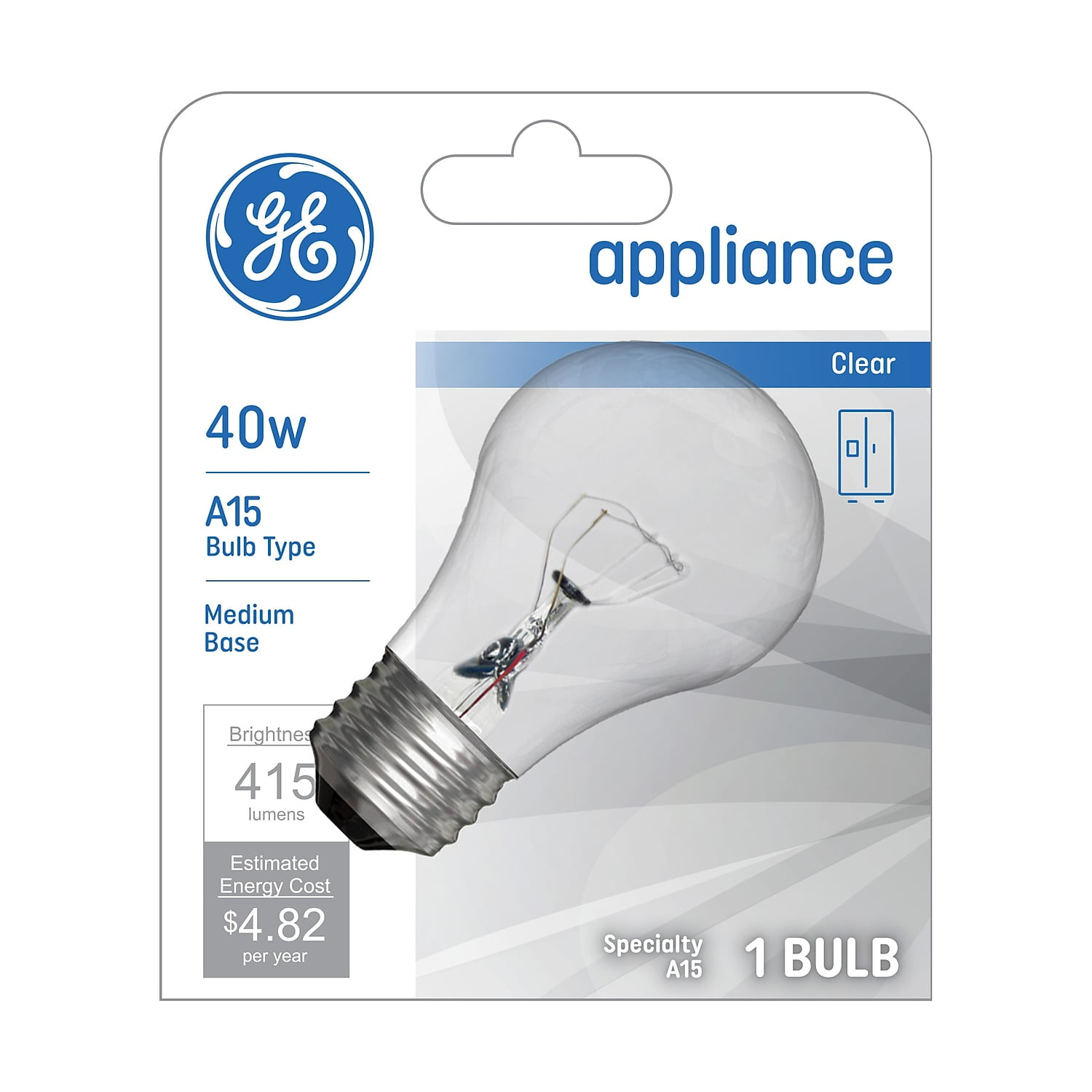 General Electric 40W Incandescent Light Bulb, 15 Amp, for Refrigerator ...
