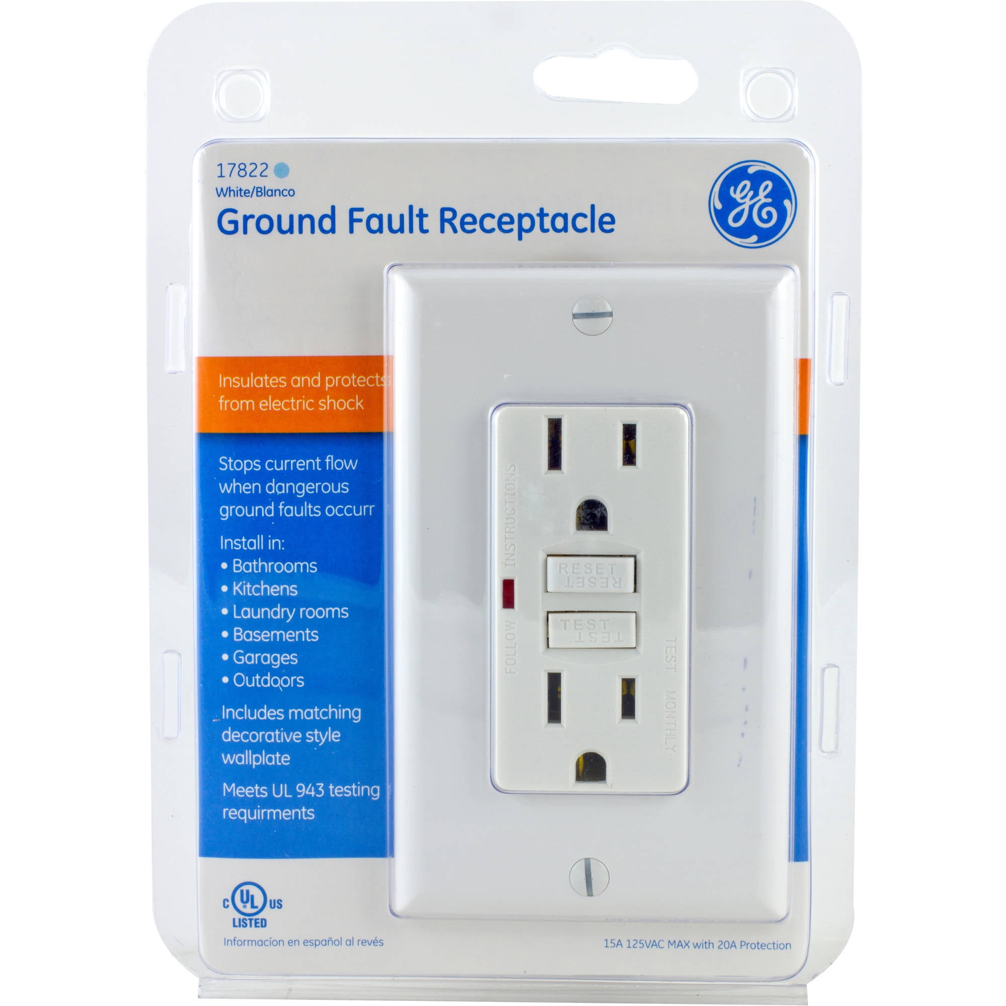 General Electric Ge Gfci Receptacle, White - Walmart.com