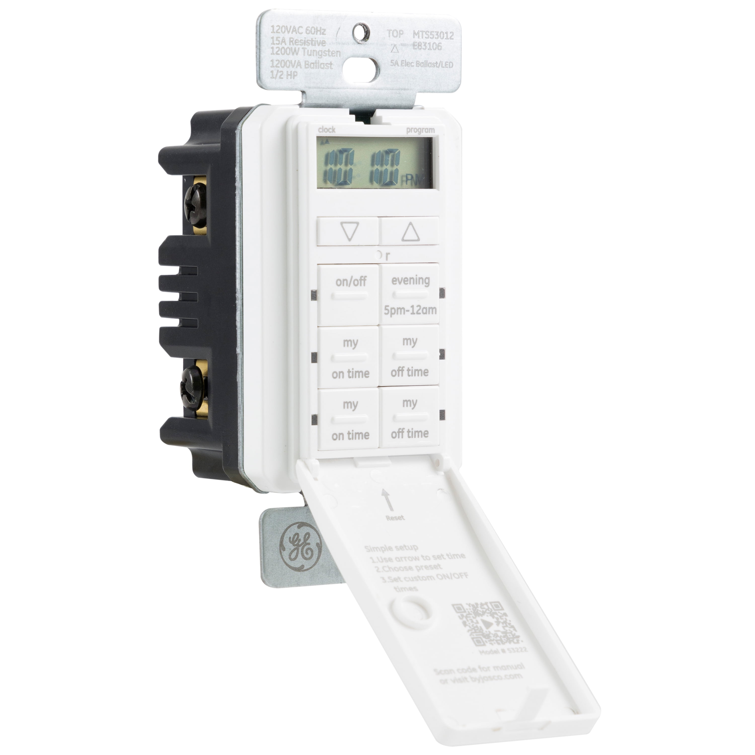 General Electric In-Wall Digital Timer, Indoor and Outdoor, White, 5in ...