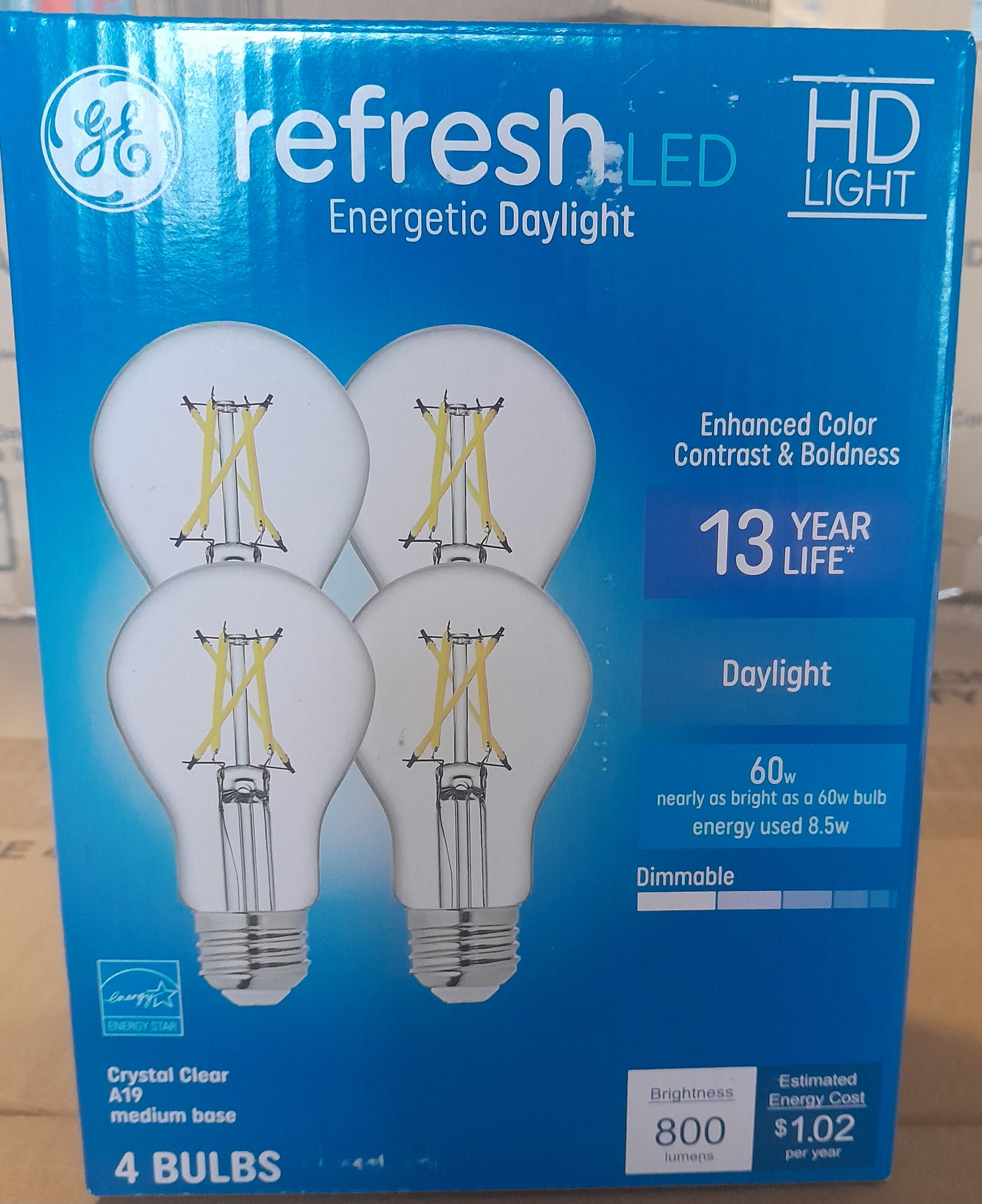 GE Refresh 60W Equivalent A19 Dimmable E26 LED Bulbs, Crystal Clear ...