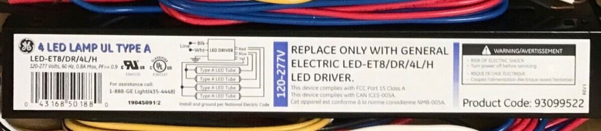 General Electric LED-ET8/DR/4L/H LED Driver for 4 Lamp Type A LED Tubes ...