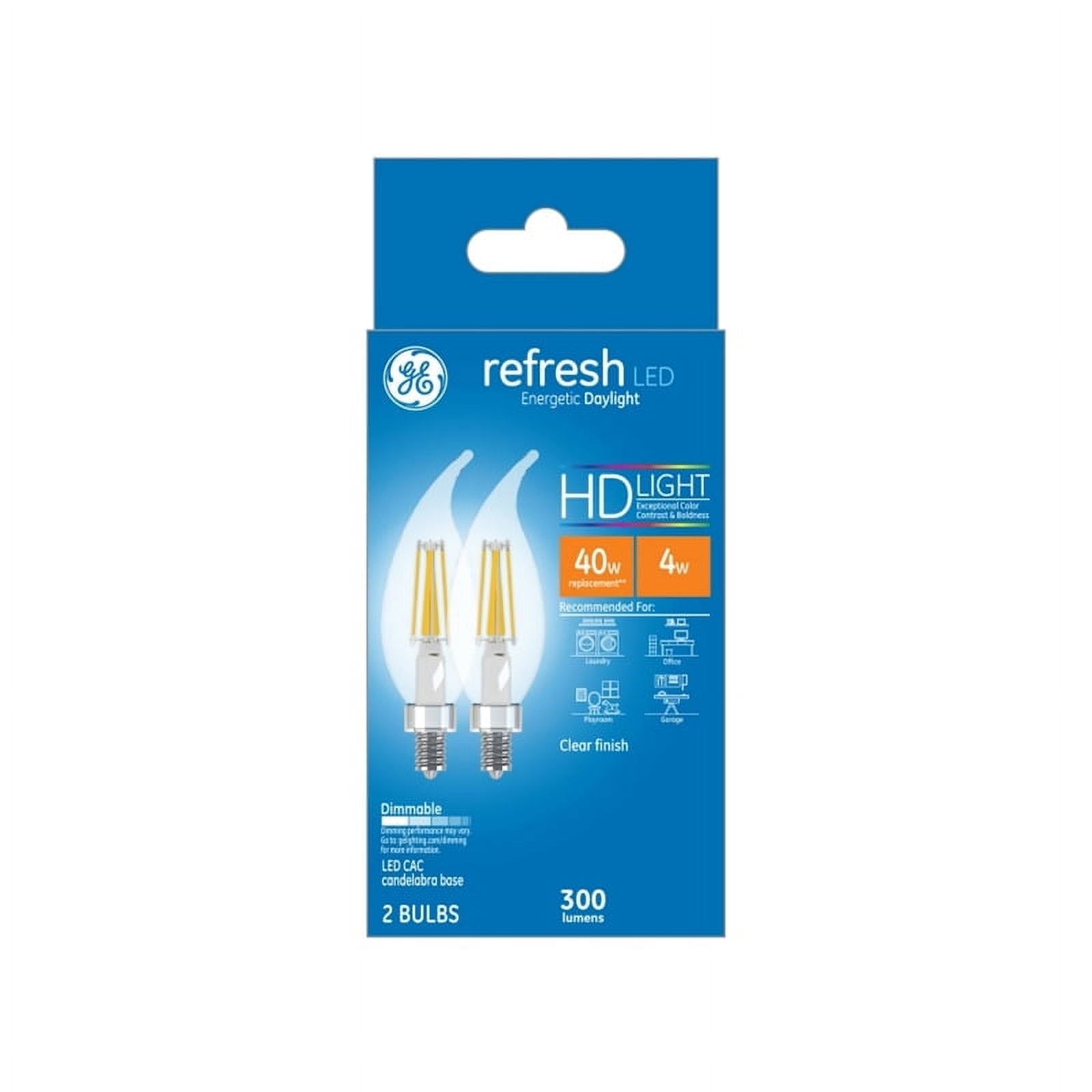GE 31425 Refresh HD Decorative LED Light Bulbs, Candelabra Base ...