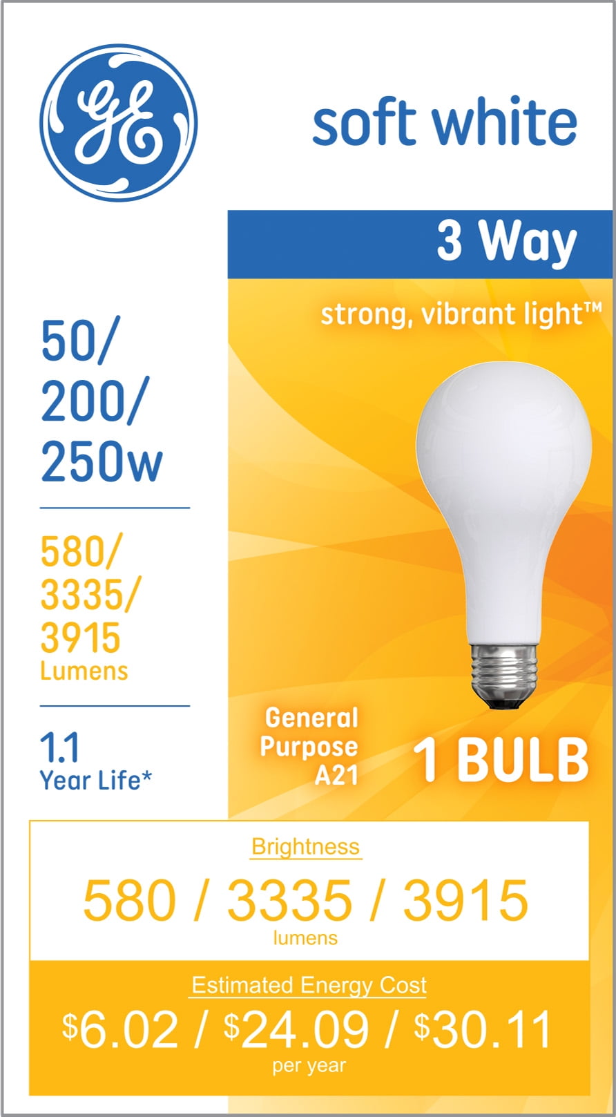 General Electric Soft White Light Bulbs 50/200/250W Soft White General ...