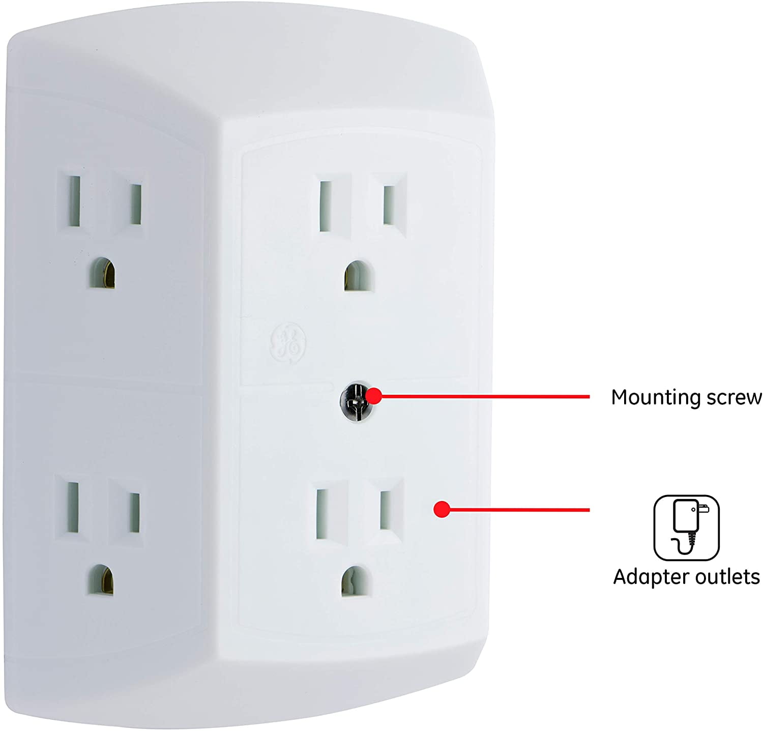 GE 6 Outlet Wall Plug Adapter Power Strip, Extra Wide Spaced Outlets, 3 ...