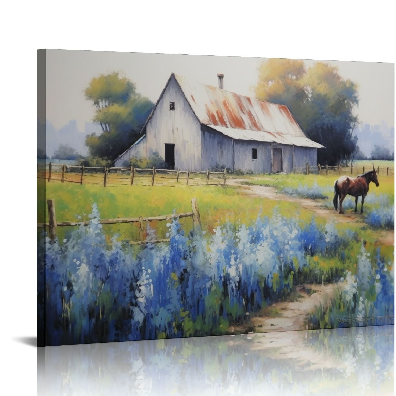 General Farmhouse Canvas Wall Art Farm Cow Landscape Picture Modern ...