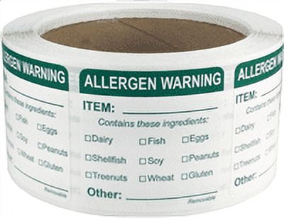 General Food Allergen Allergy Warning Removable Stickers, 2 Inches ...