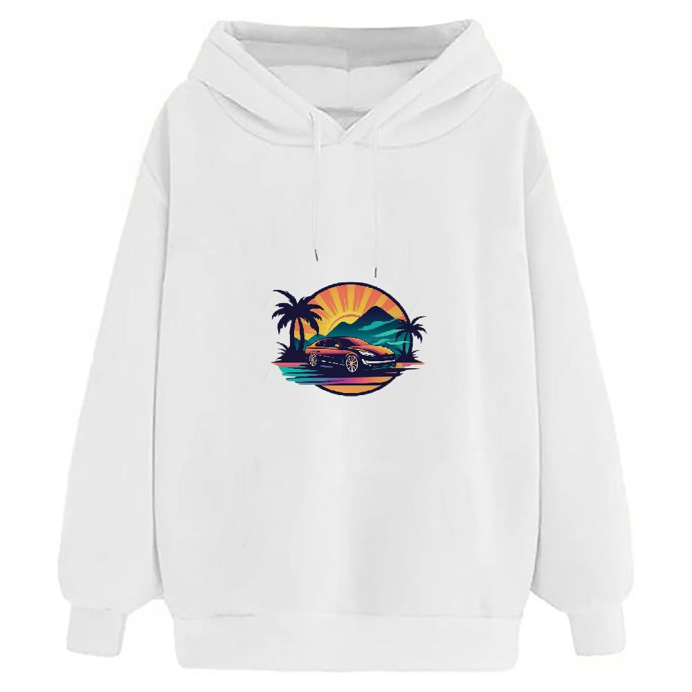 General Girls Hoodie A Modern Rural Car with Coconut Tree Cartoon ...