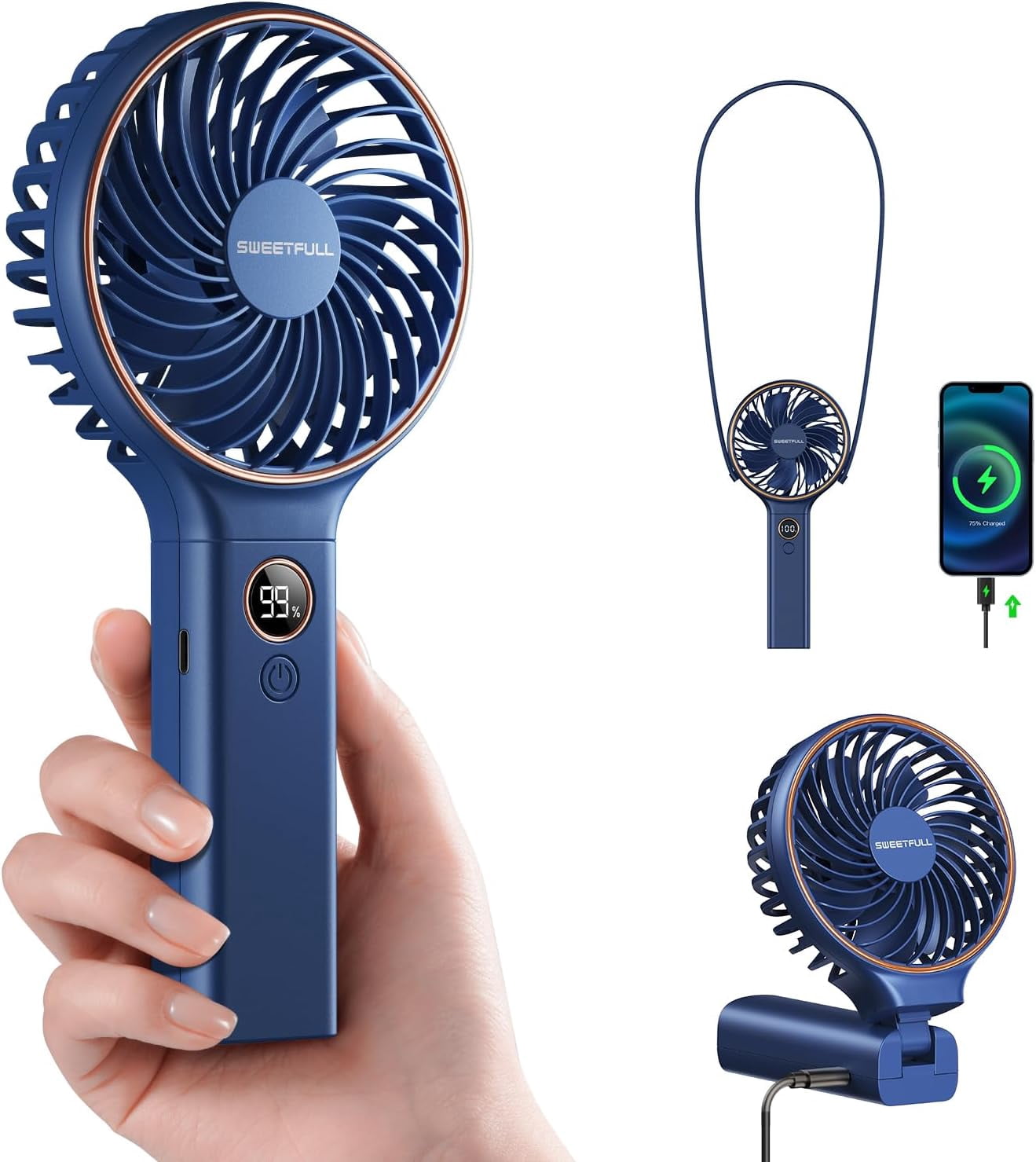 General Handheld Portable Fan, 5000mAh Rechargeable Battery, 6 Speed ...