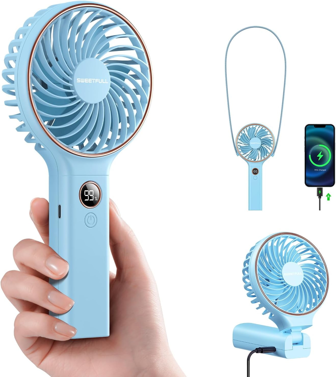 General Handheld Portable Fan, 5000mAh Rechargeable Battery, 6 Speed ...