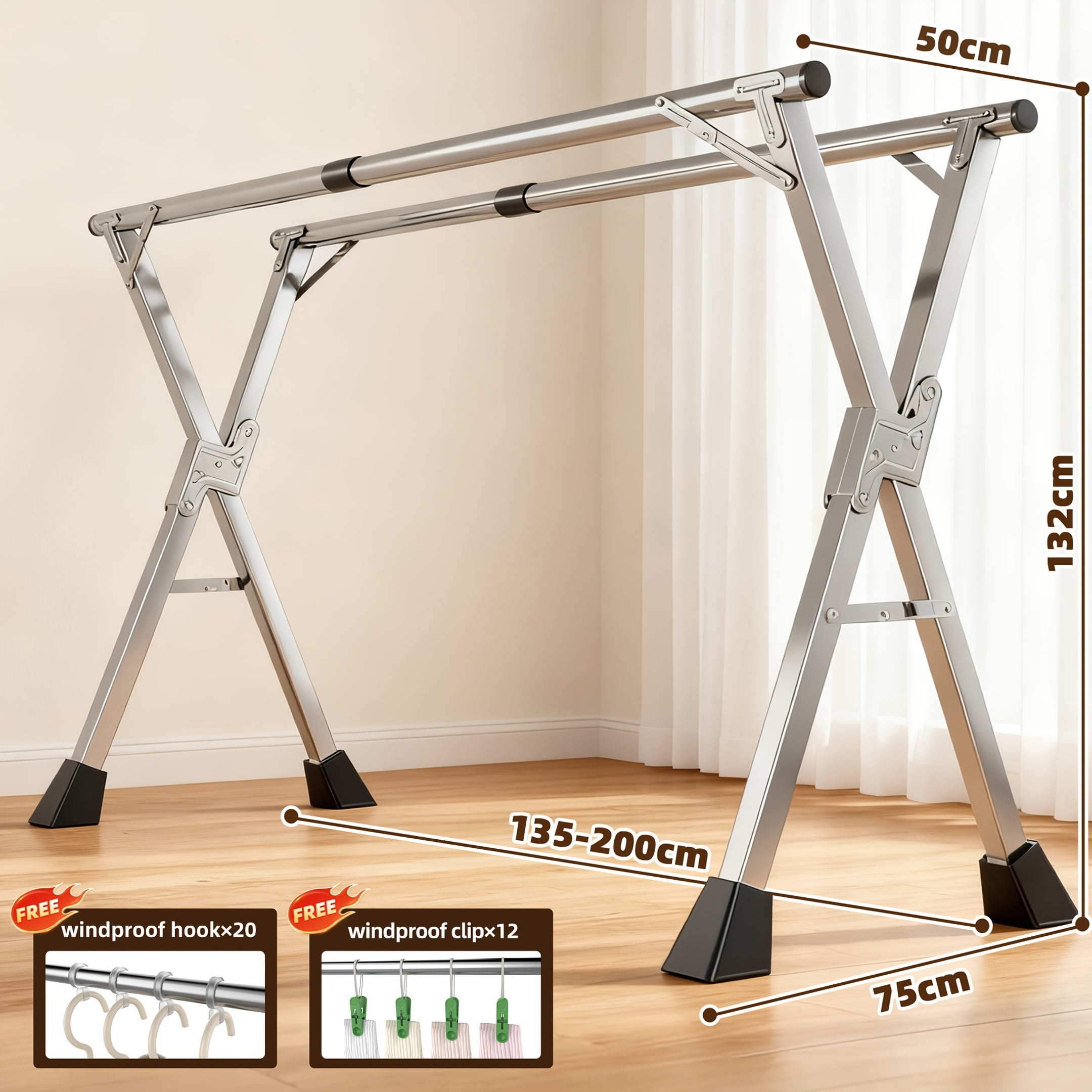 General Heavy Duty Clothes Drying Rack, 53.15"-94.49" Retractable X ...