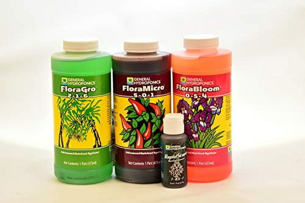 General Hydroponics Flora GRO, Micro, Bloom Pints + 1oz RapidStart ...