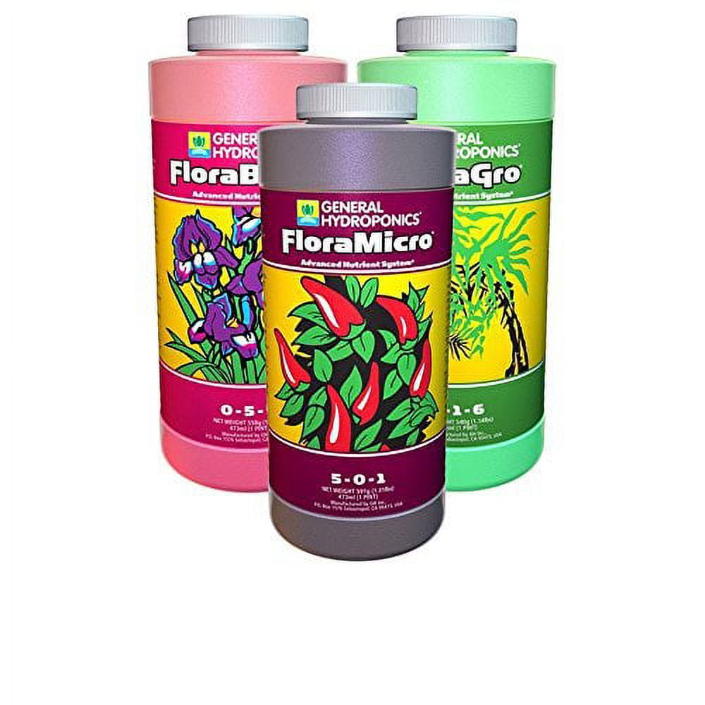 General Hydroponics Flora Grow, Bloom, Micro Combo Fertilizer Set, 1 ...