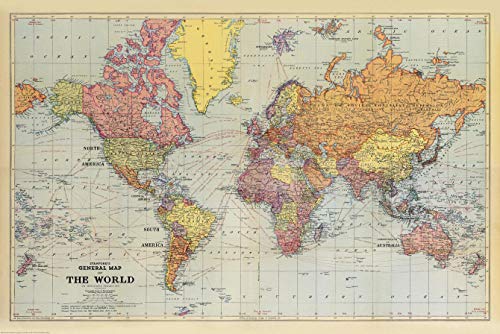 General Map of The World (1920) - 18.75" x 28" Laminated - Walmart.com