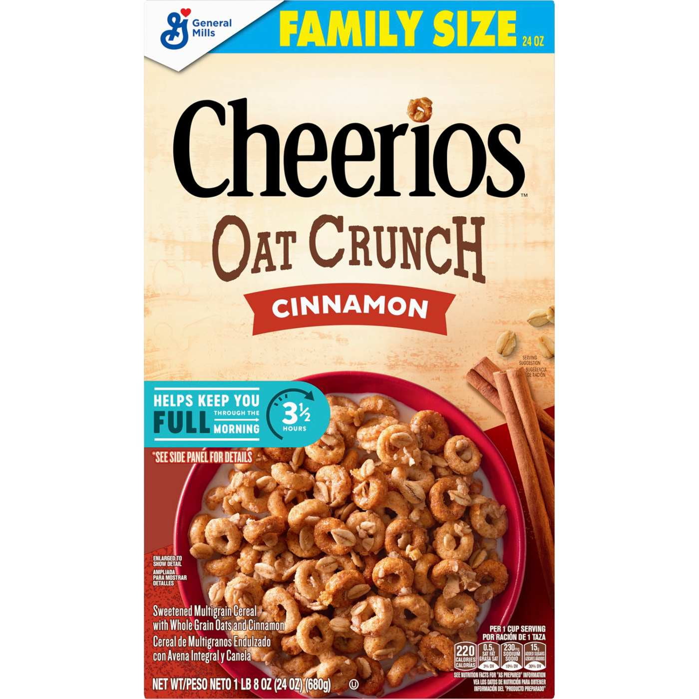General Mills Oat Crunch Cinnamon Cheerios Cereal - Family Size, 24 oz ...