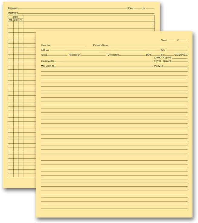General Patient Exam Records Folder Style W/o Account Record 9 1/2 x 8 ...