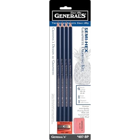 General Pencil 497BP Semi-Hex Graphite Drawing Pencils 4/Pkg-HB, 2B, 4B ...
