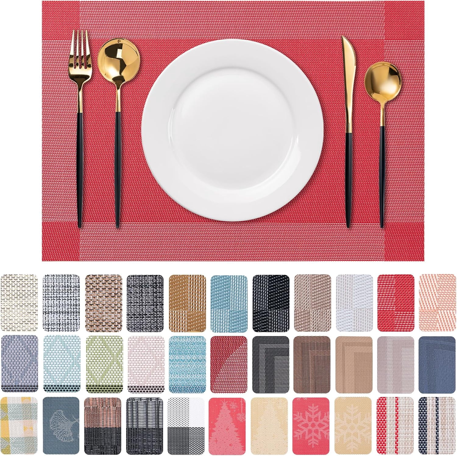 General Placemats Set of 6 Washable Indoor/Outdoor Vinyl Place Mats for ...