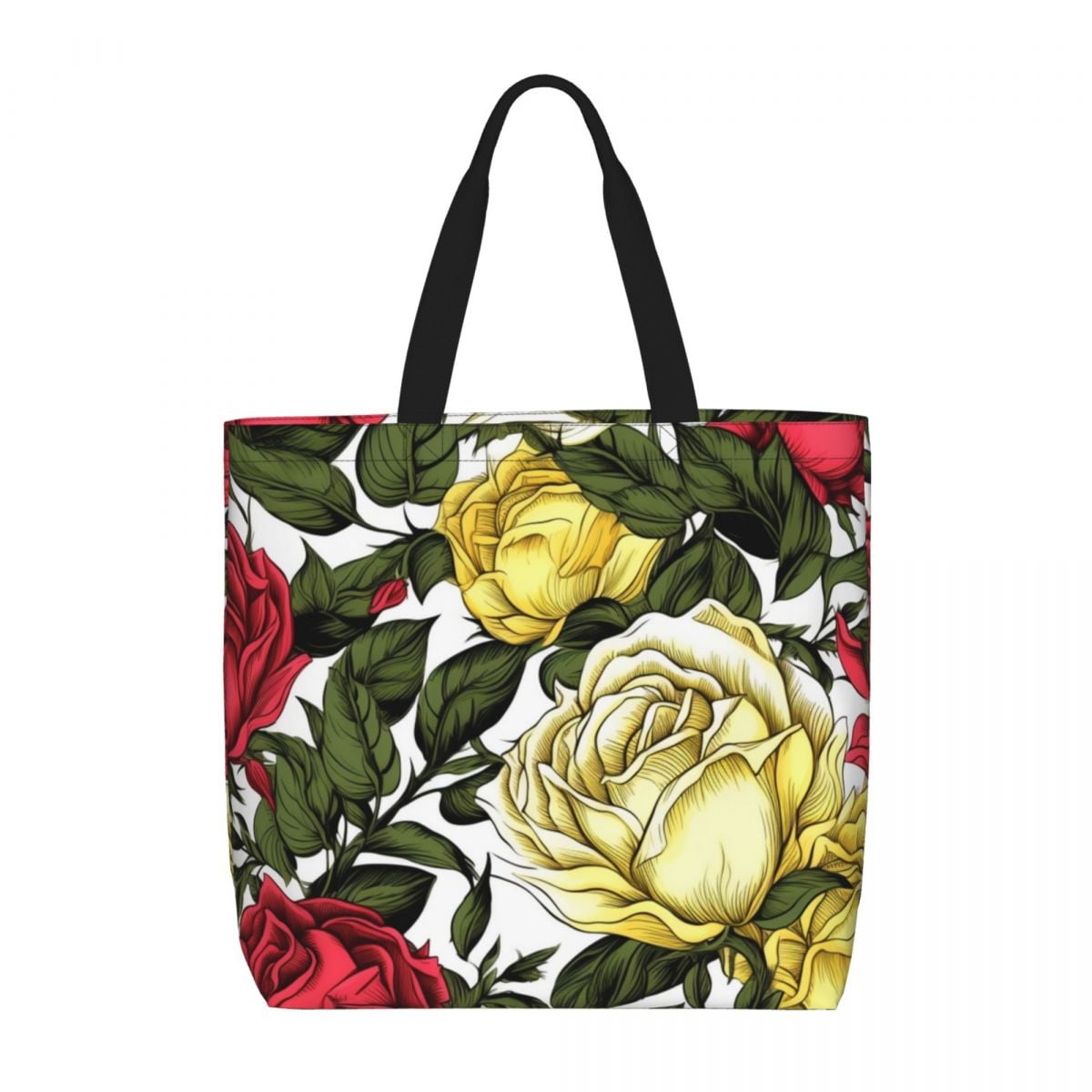 General Rose Flower Pattern Large Capacity Zipper Shoulder Convenience ...