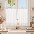 General White Kitchen Curtains 30 Inch Length Textured Short Cafe ...