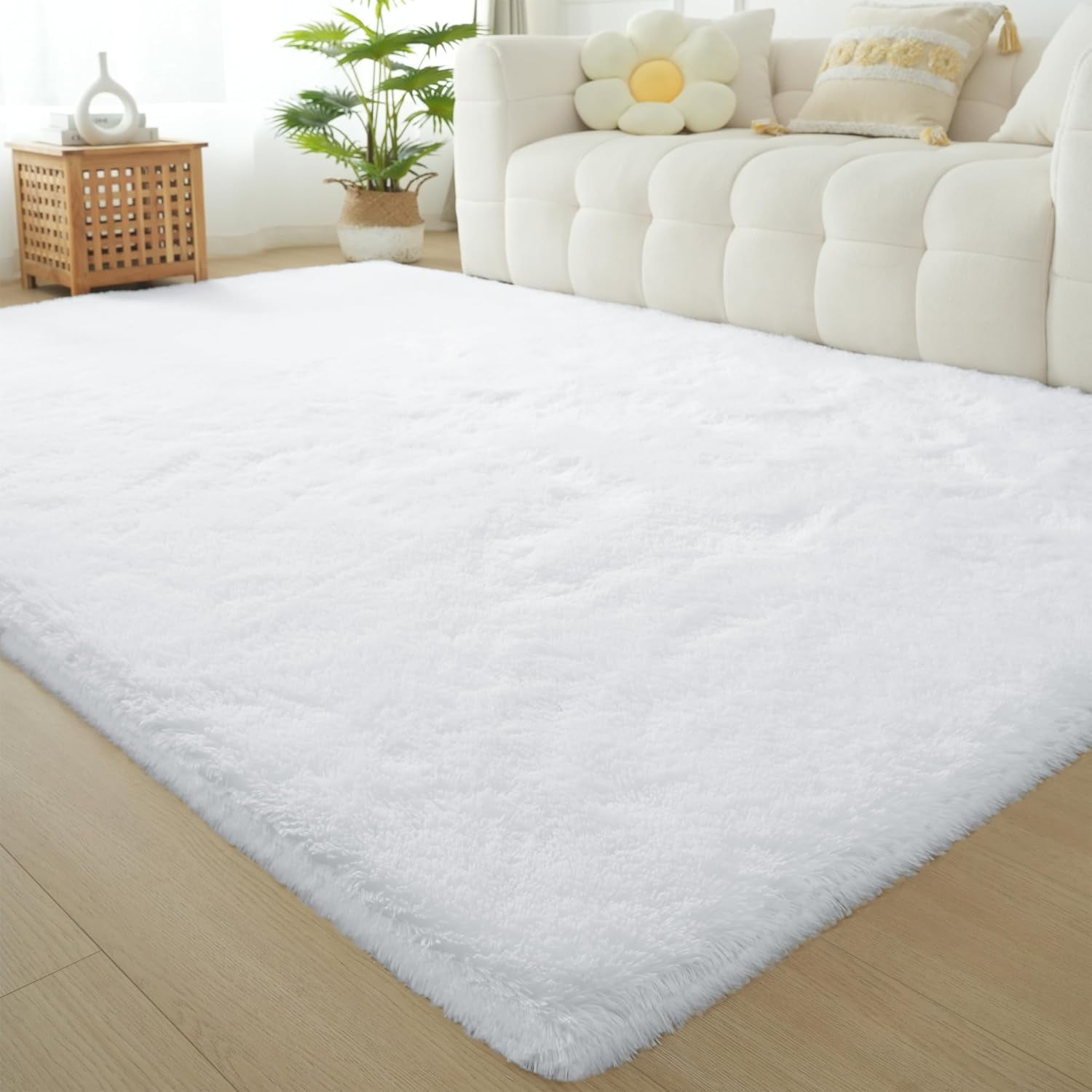 General White Shag Area Rug 9x12: Large for Living Room - Big Plush ...
