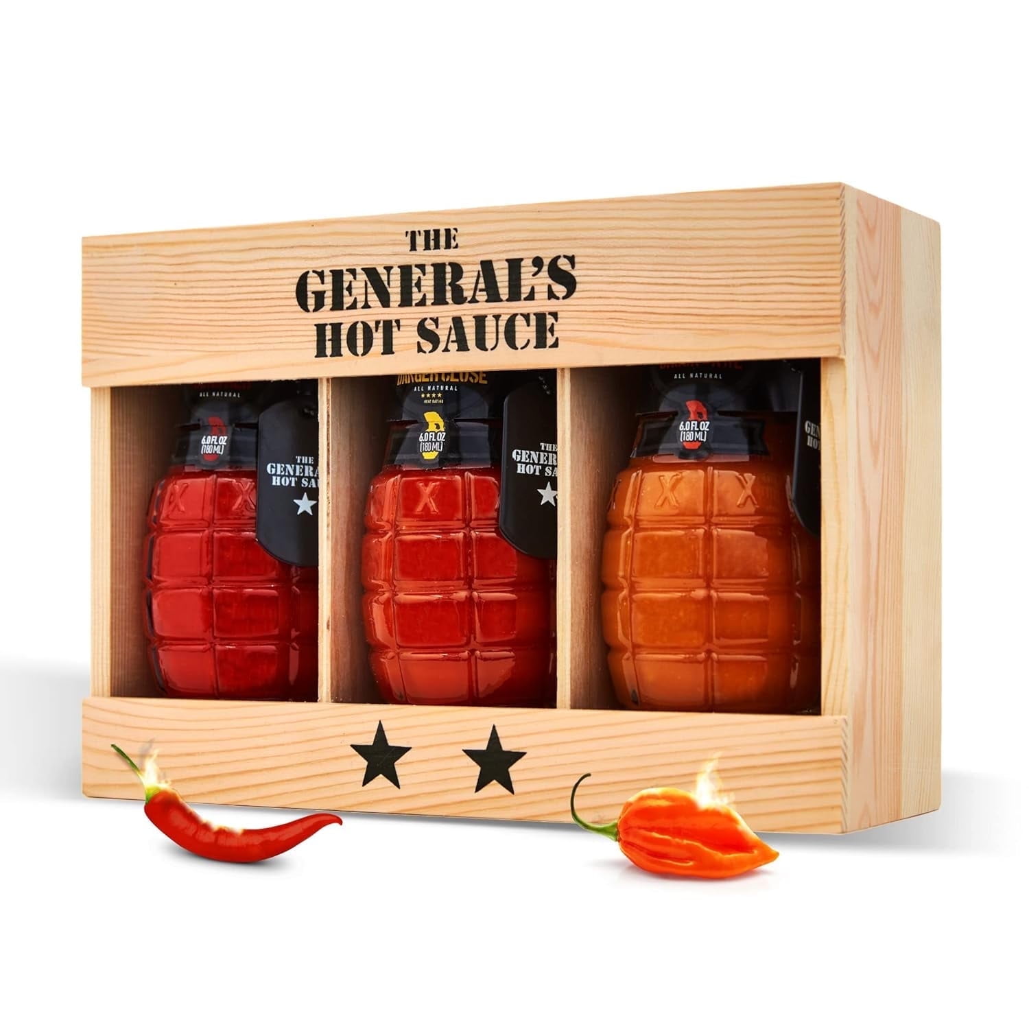 The General's Hot Sauce Wood Box Gift Set with Cayenne and Habanero ...