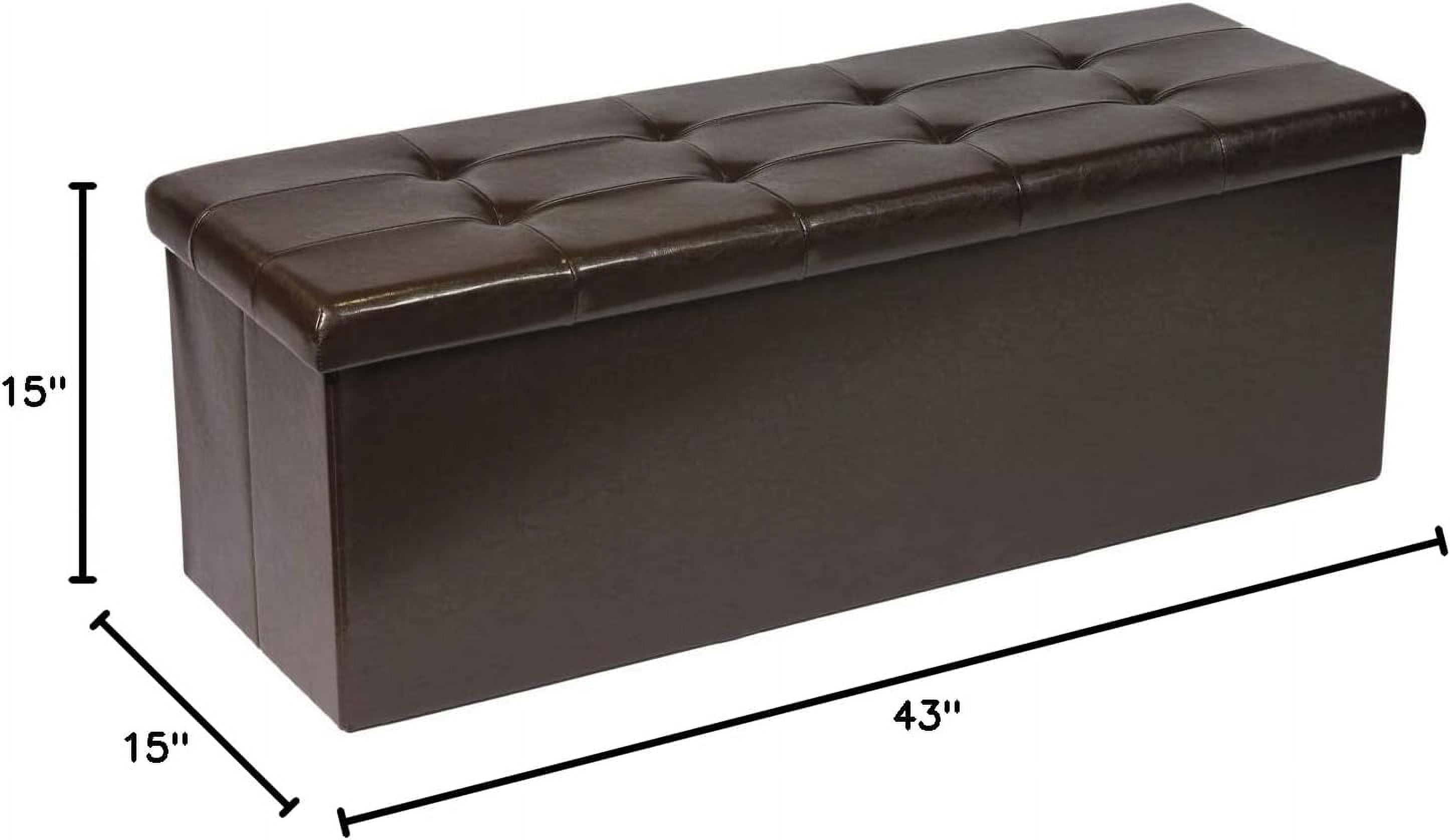 Generate Folding Storage Ottoman Bench, Brown Faux Leather Long Storage ...