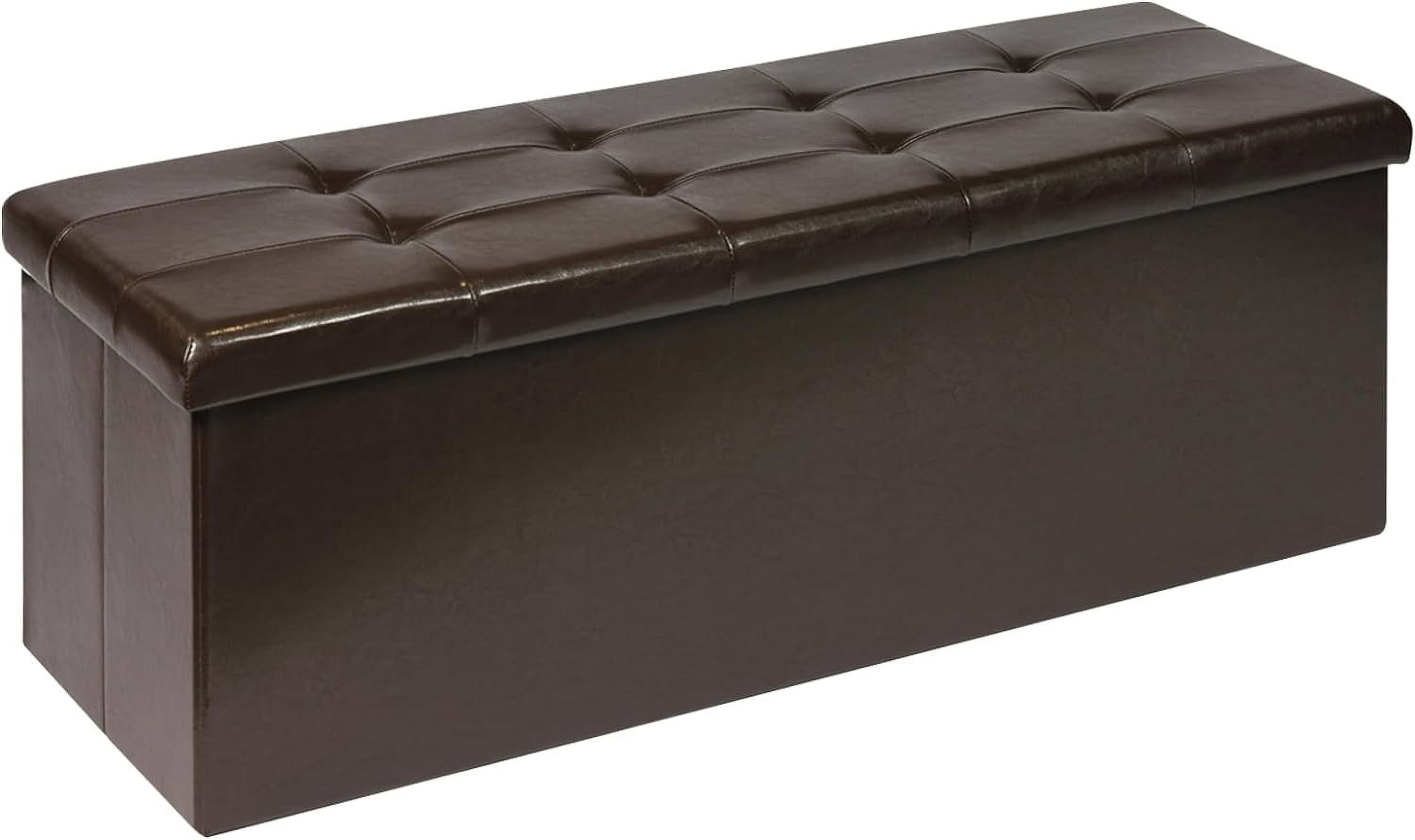 Generate Folding Storage Ottoman Bench, Brown Faux Leather Long Storage ...