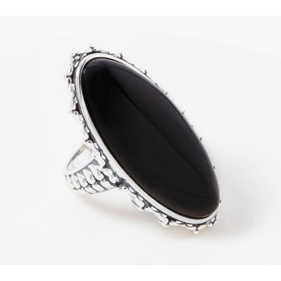 Generation Gems Oval Black Jade Bold Ring Sterling Silver, Size 8 ...