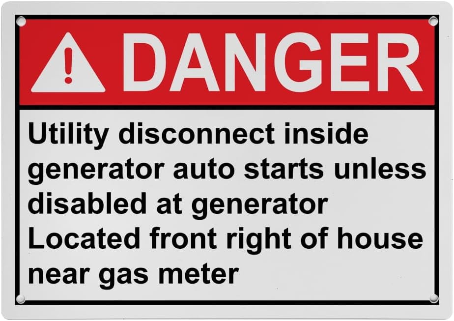 Generator Auto Start Utility Disconnect Sign, Industrial Automatic ...