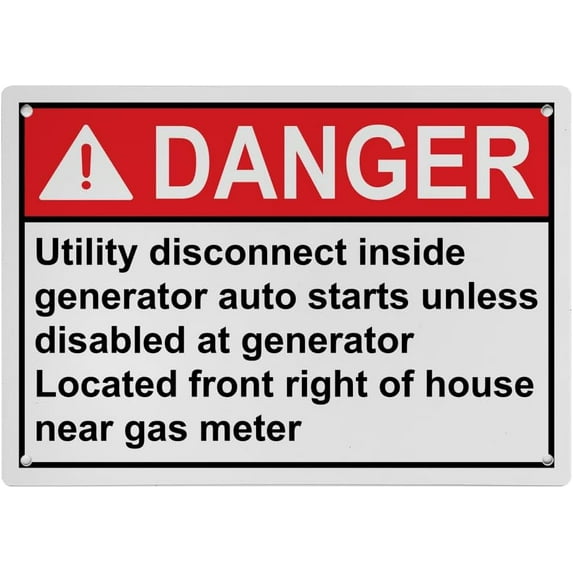 Generator Auto Start Utility Disconnect Sign, Industrial Automatic ...