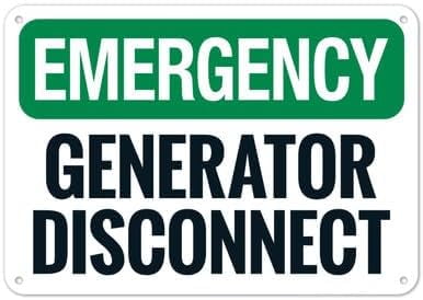 Generator Disconnect Sign Facility Safety Signs Metal Tin Sign 8x12 ...