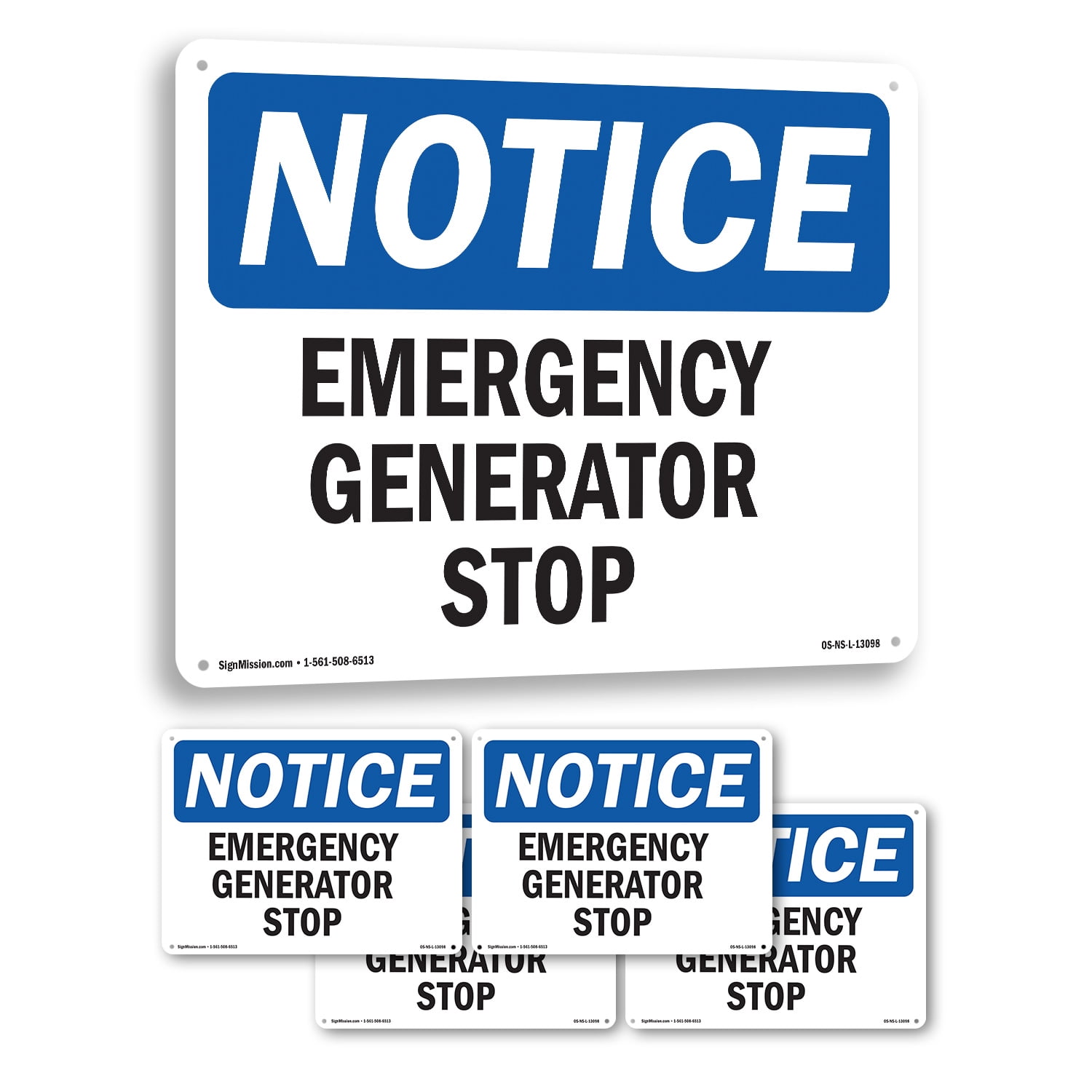 Generator Emergency Stop OSHA Notice Rigid Plastic Sign 18 Inch x 12 ...