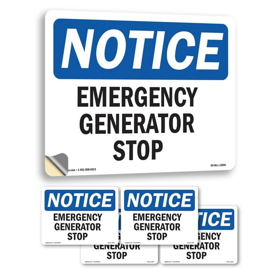Generator Emergency Stop OSHA Notice Vinyl Decal Label 5 Inch x 3.5 ...