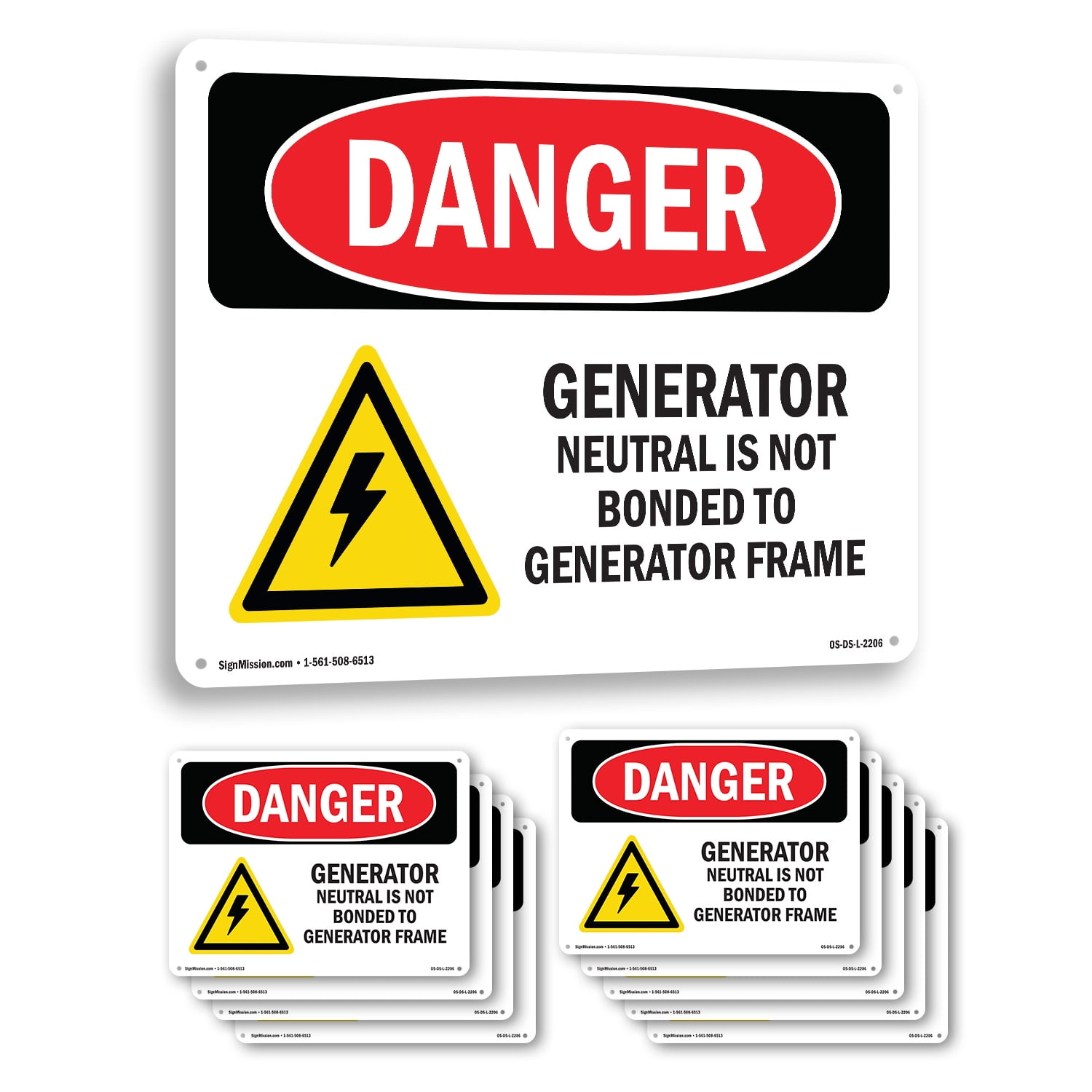 Generator Neutral Is Not Bonded OSHA Danger Aluminum Sign 18 Inch x 12 ...