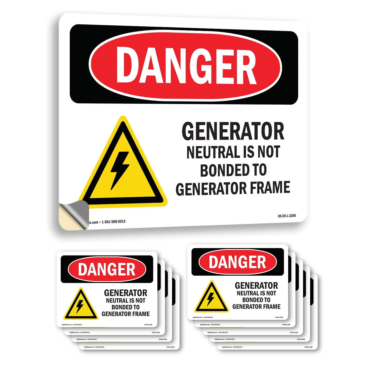 Generator Neutral Is Not Bonded OSHA Danger Vinyl Decal Label 24 Inch x ...
