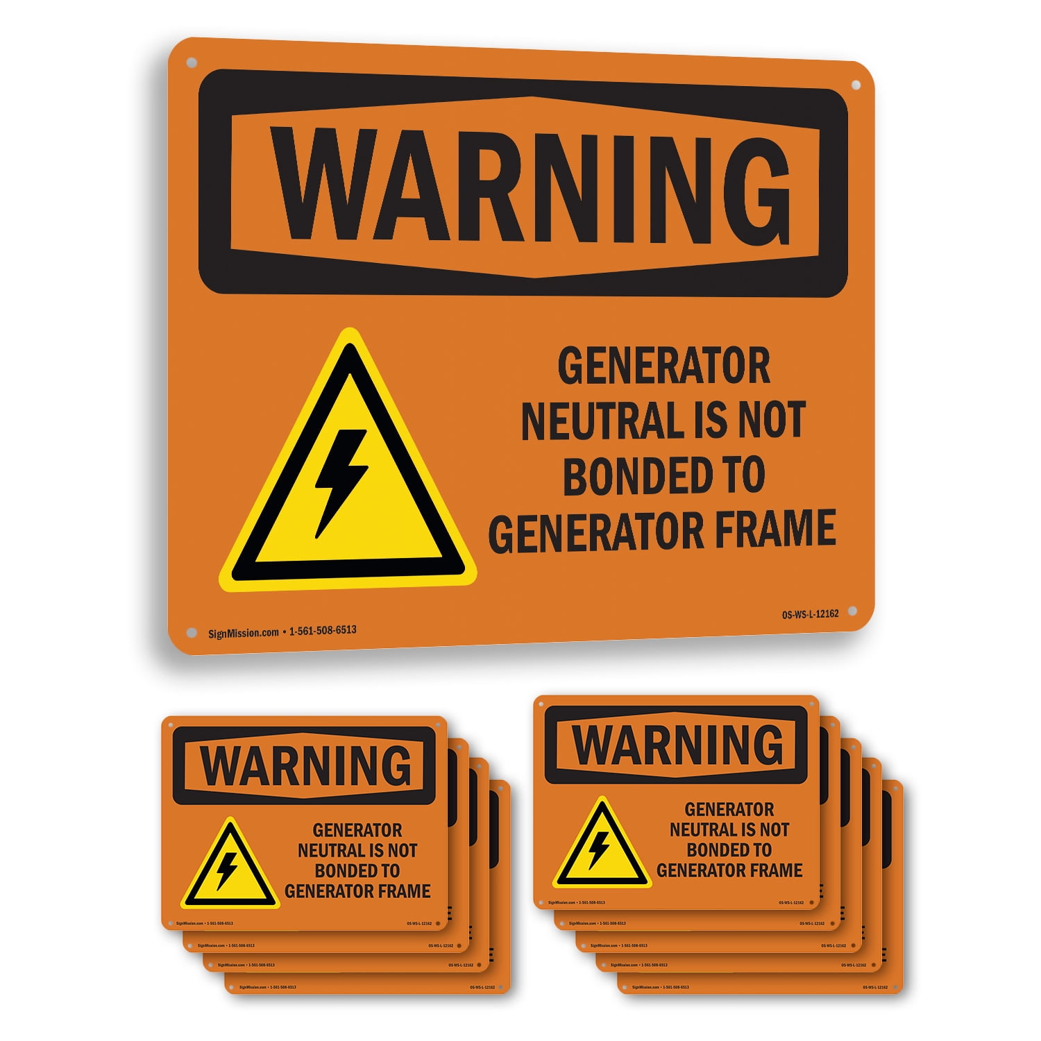 Generator Neutral Is Not Bonded With Symbol OSHA WARNING Aluminum Sign ...