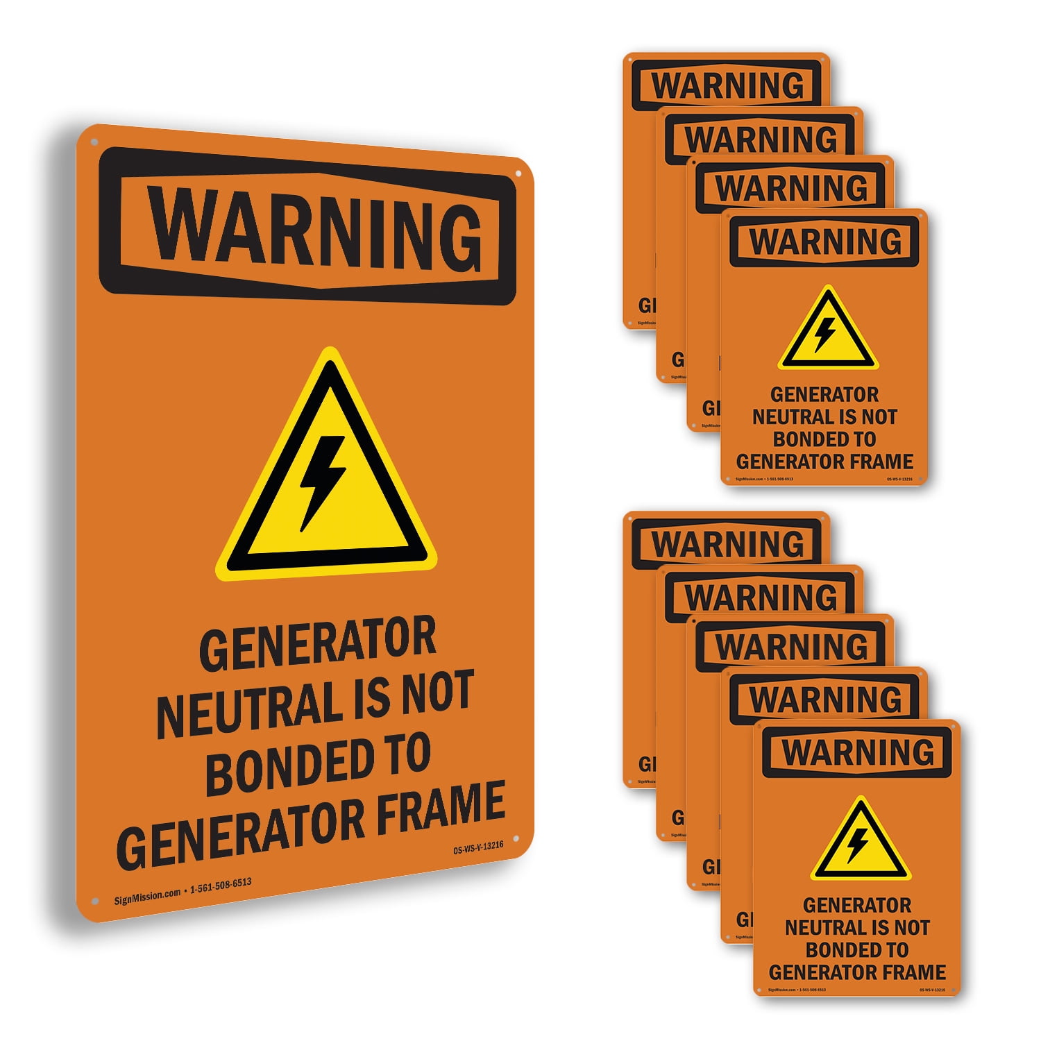 Generator Neutral With Symbol OSHA WARNING Aluminum Sign 10 Inch x 7 ...