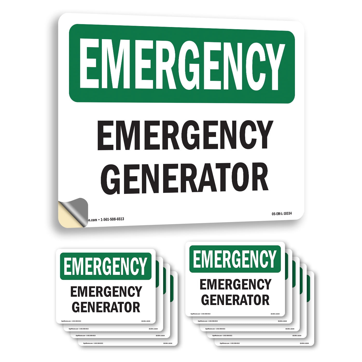 Generator OSHA Emergency Vinyl Decal Label 18 Inch x 12 Inch - 10 Pack ...