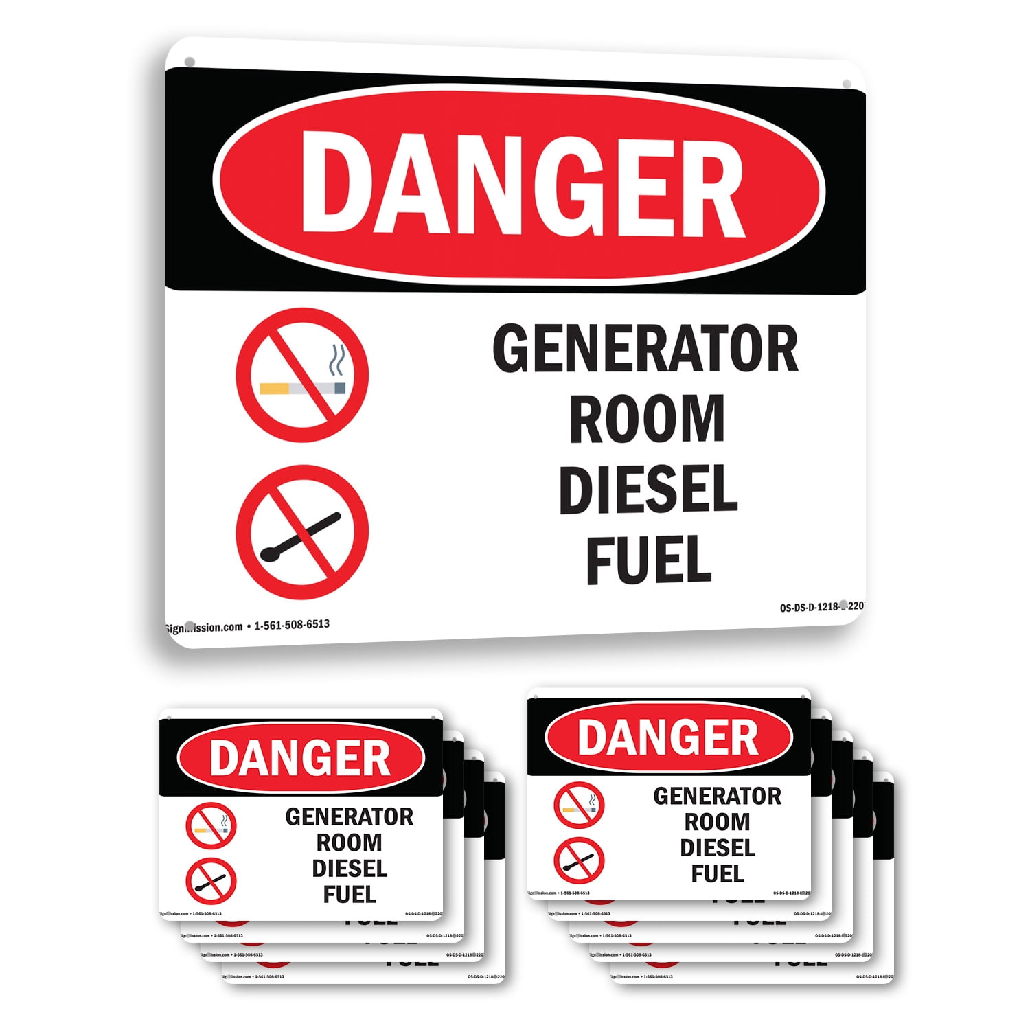 Generator Room Diesel Fuel OSHA Danger Rigid Plastic Sign 24 Inch x 18 ...