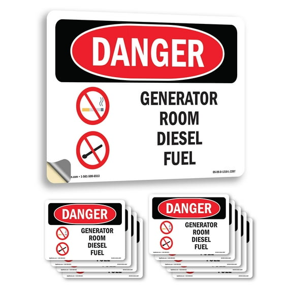 Generator Room Diesel Fuel OSHA Danger Vinyl Decal Label 18 Inch x 12 ...