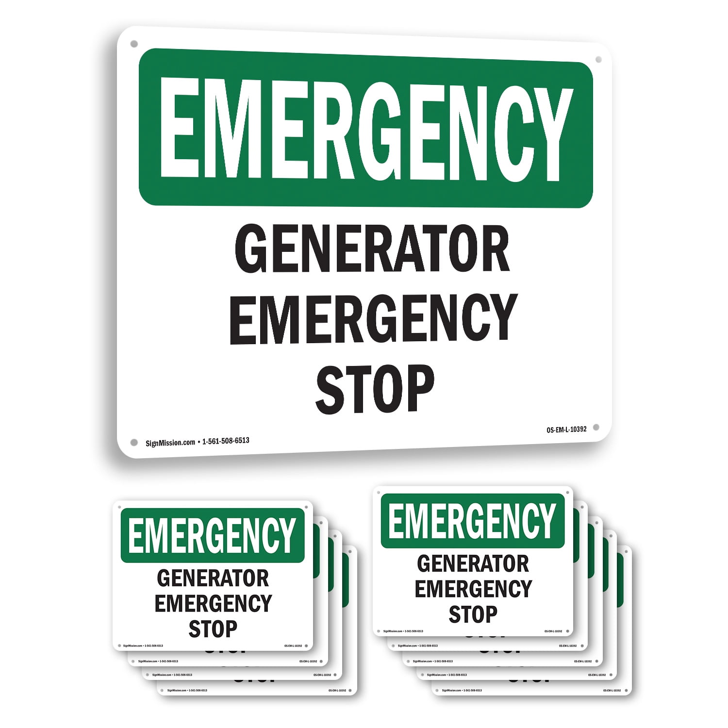Generator Stop OSHA Emergency Rigid Plastic Sign 10 Inch x 7 Inch - 10 ...