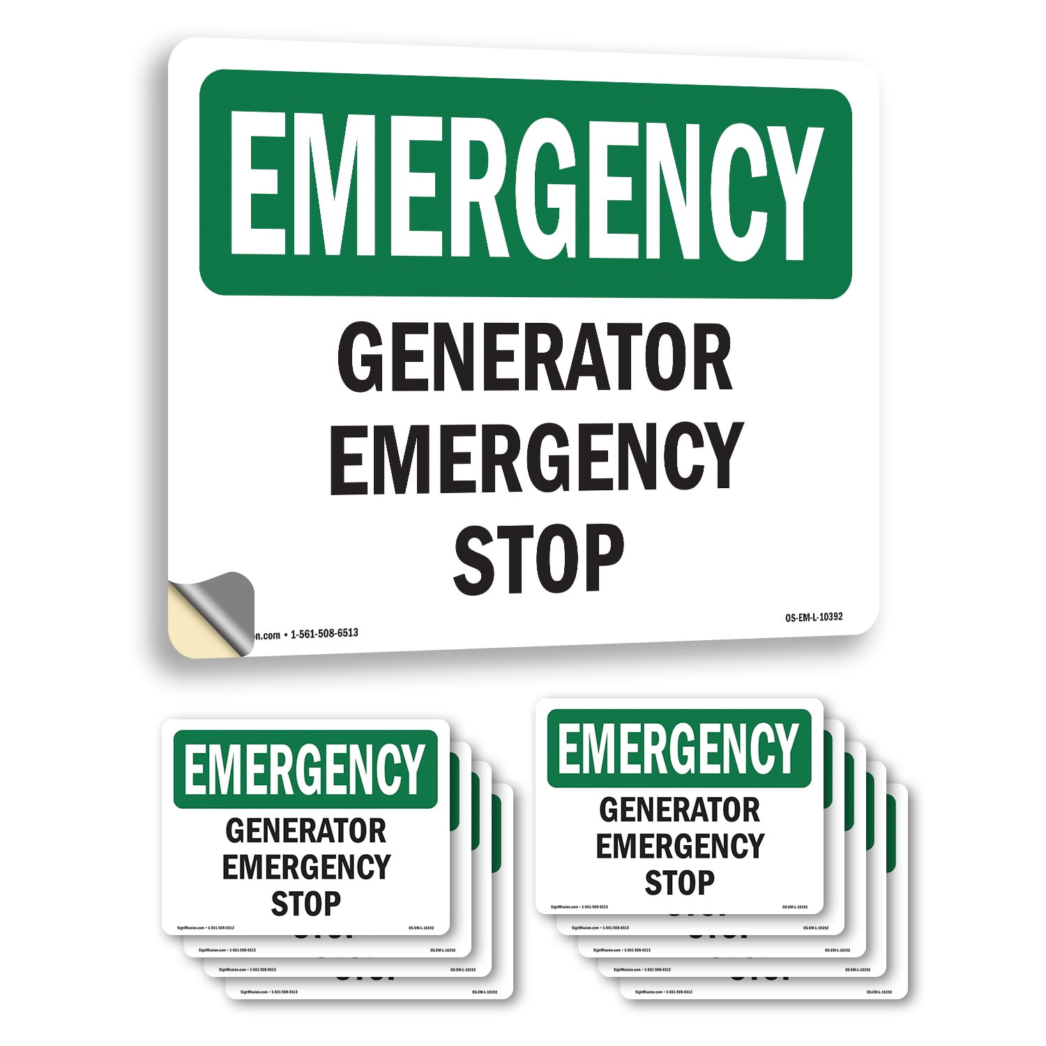 Generator Stop OSHA Emergency Vinyl Decal Label 18 Inch x 12 Inch - 10 ...