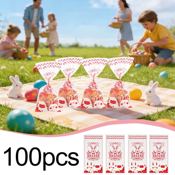 Generic 100PCS Easter Treat Bags,Cellophane Cookie Bags with Twist Ties ...