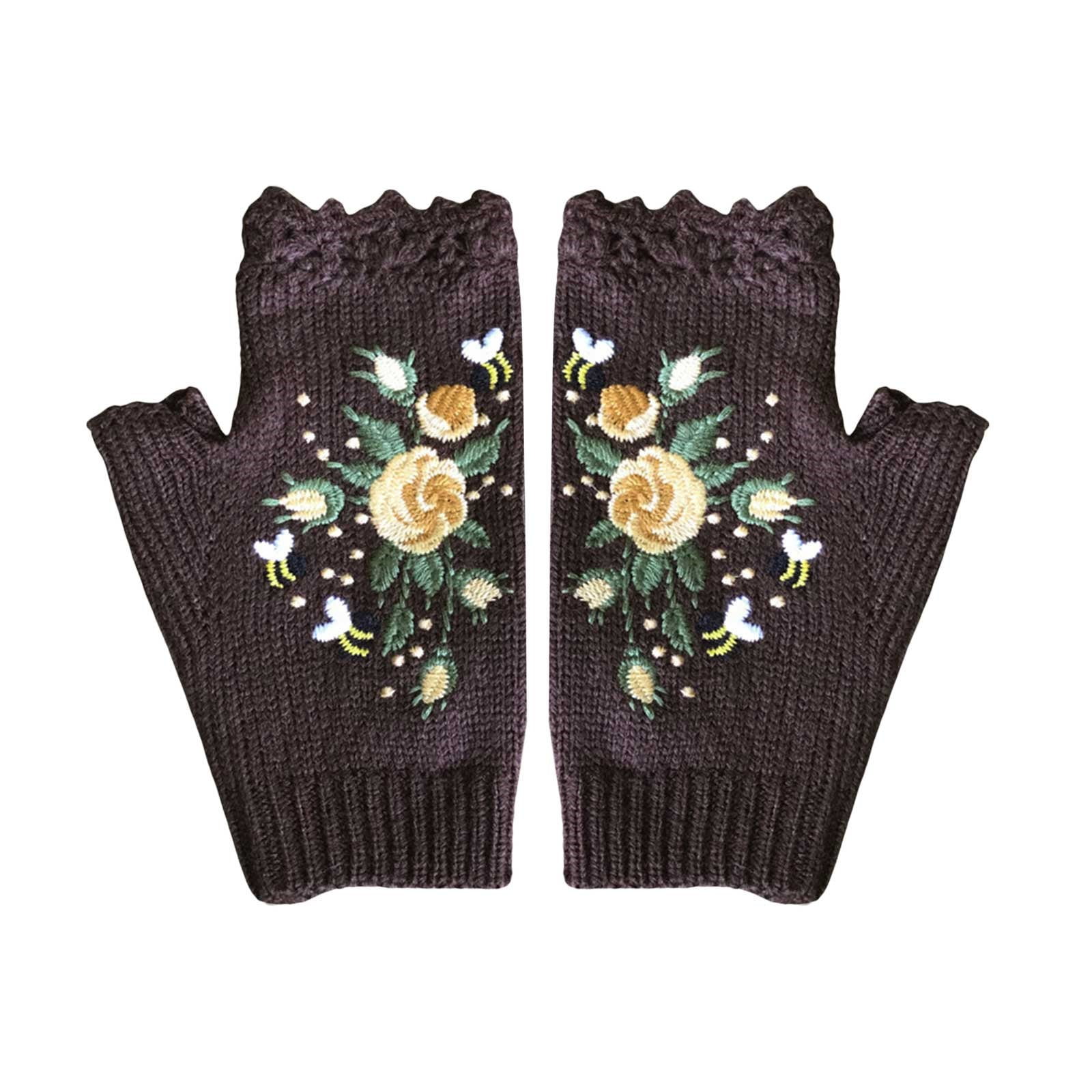 Generic 2023 Hand Embroidered Gloves Women's Knitted Gloves Flower ...