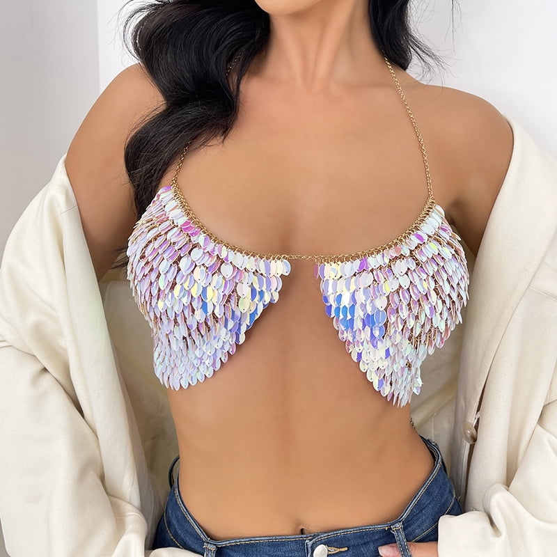 Generic 2025 Fashion Ins New Gradient Sequin Sexy Bra Body Chains Hot Backless Halter Sling ...