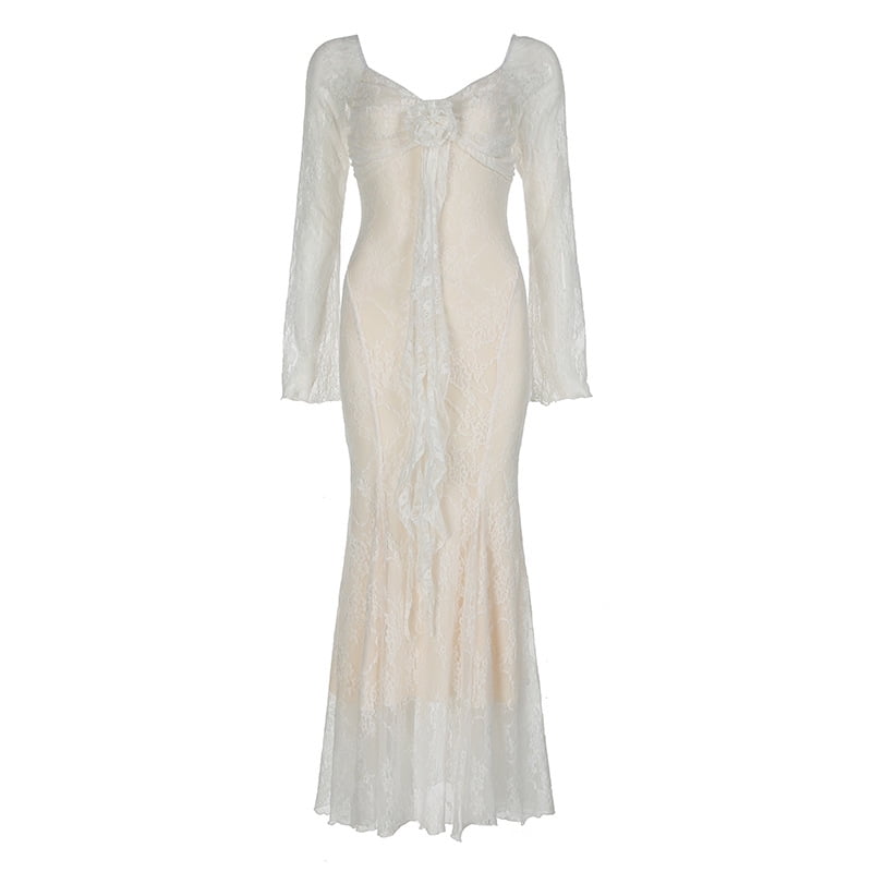 Generic 2025 French Romantic Three-Dimensional Rose Ribbon Lace Dress ...