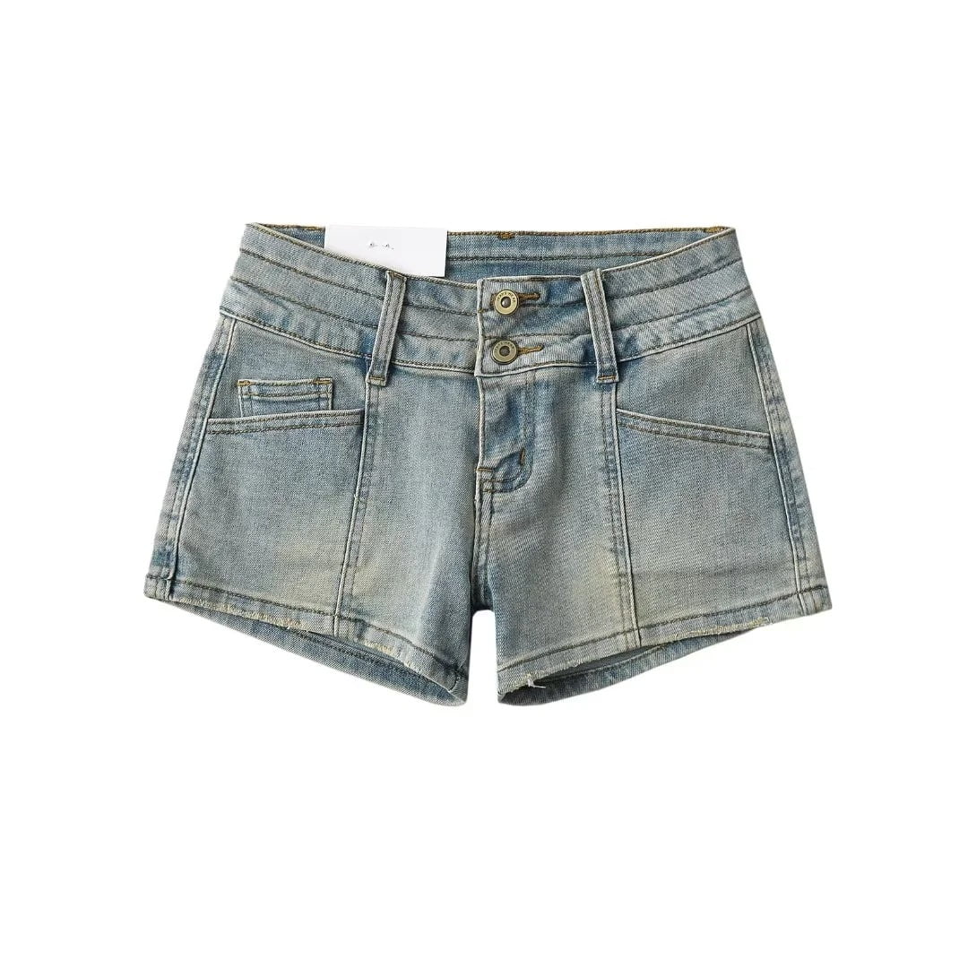 Generic 2025 Hot Girl Retro Washed 2 Buttons Low Waist Denim Hot Pants ...