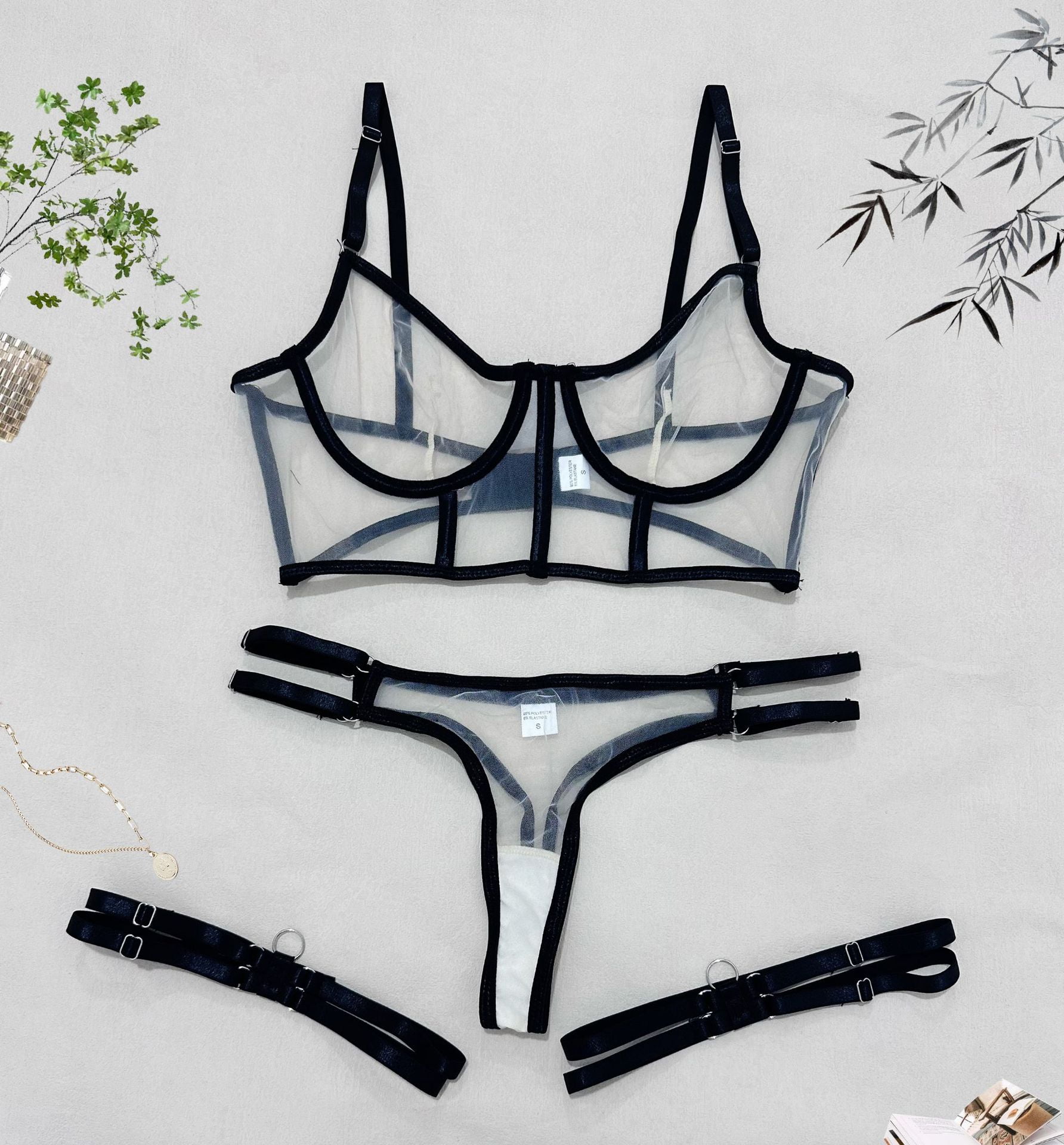 Generic 2025 Ins Popular Mesh Girl Bra See-through Sexy Underwear Three ...