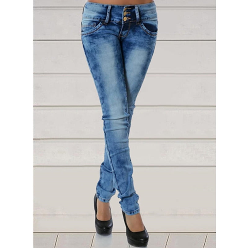 Generic Women's Stretch Slim-Fit Blue Washed Jeans for 2025 Summer ...
